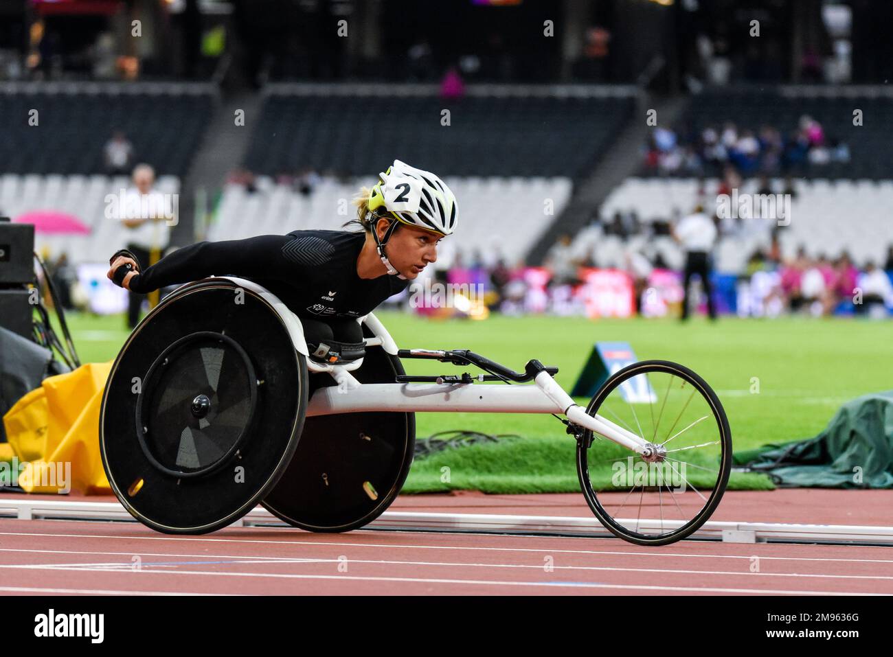 Manuela Schaer competing in 800m T54 wheelchair race at the 2017 World Para Athletics ...