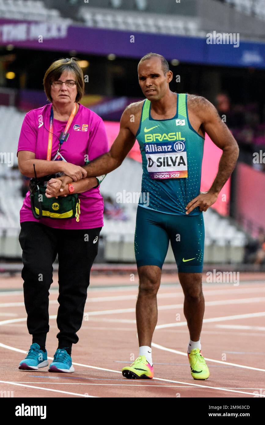 Daniel Silva, visually impaired athlete aided after competing at the 2017 World Para Athletics ...