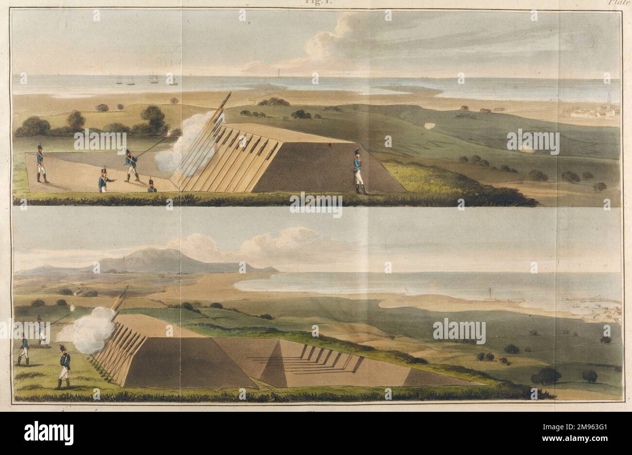 The rockets developed by William Congreve in 1804 are here shown fired ...