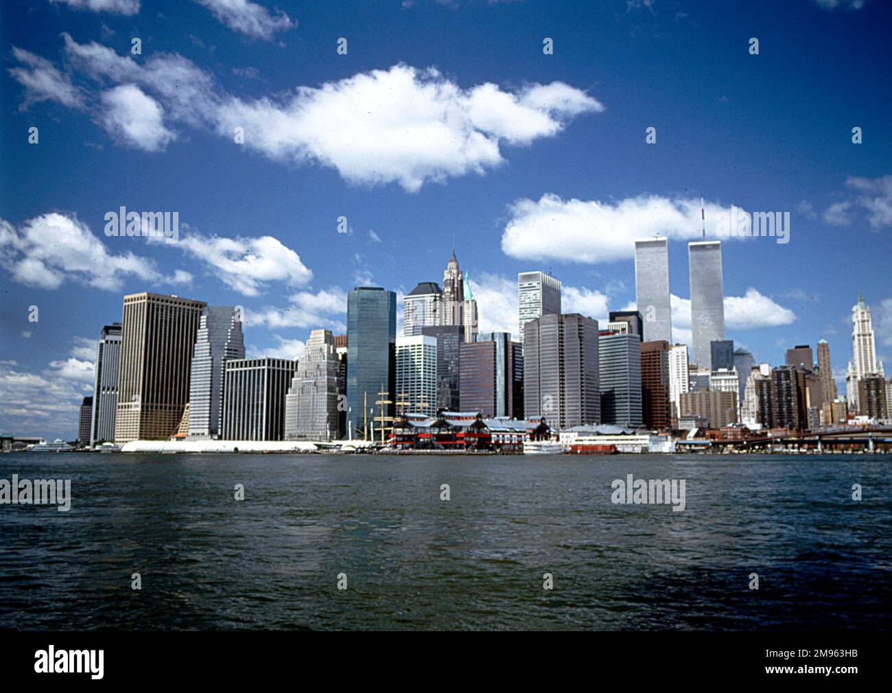 The famous Manhattan skyline in New York, including the two towers of ...