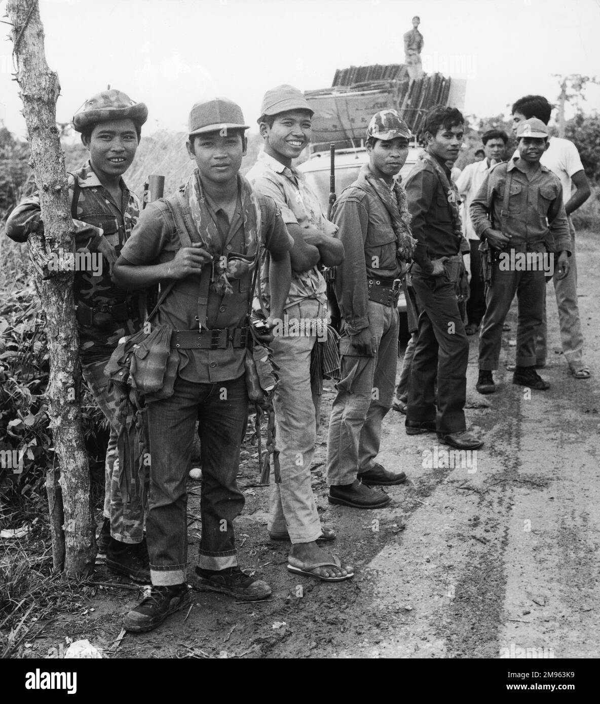 Battambang - Pailin: A group of young, Khmer Government soldiers smile ...