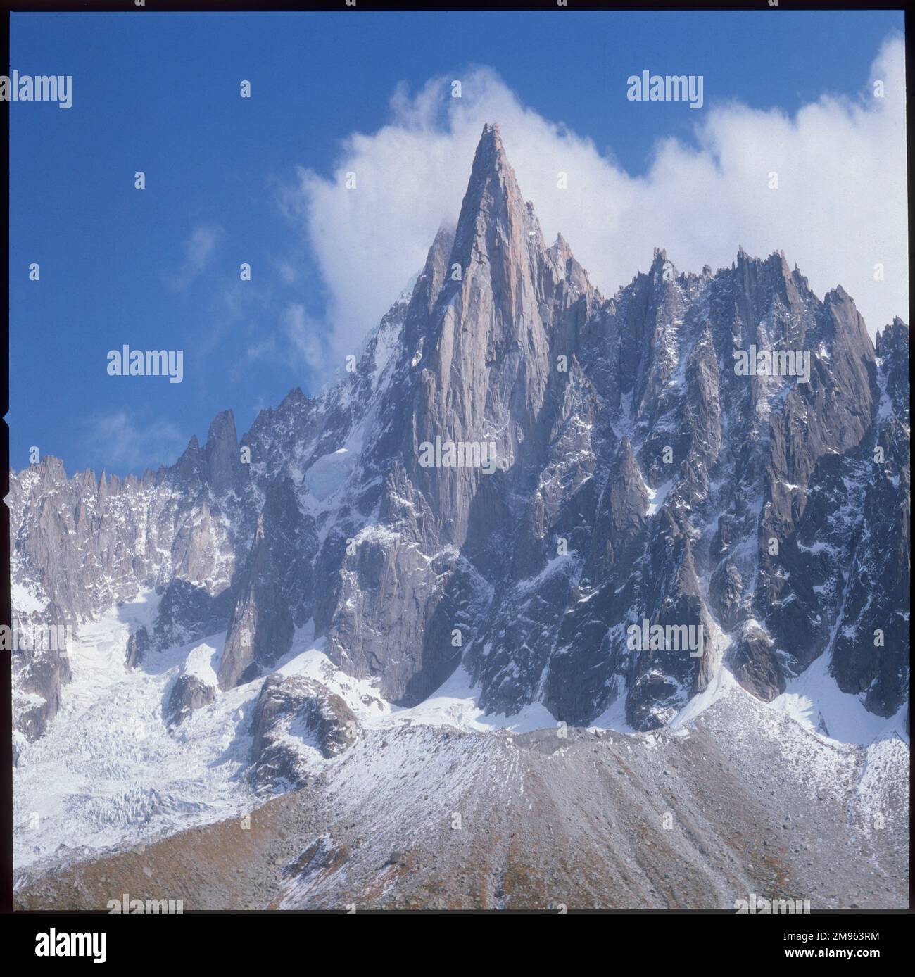 French Alps: the Dru Mountain (3750 metres high) viewed from Chamonix ...