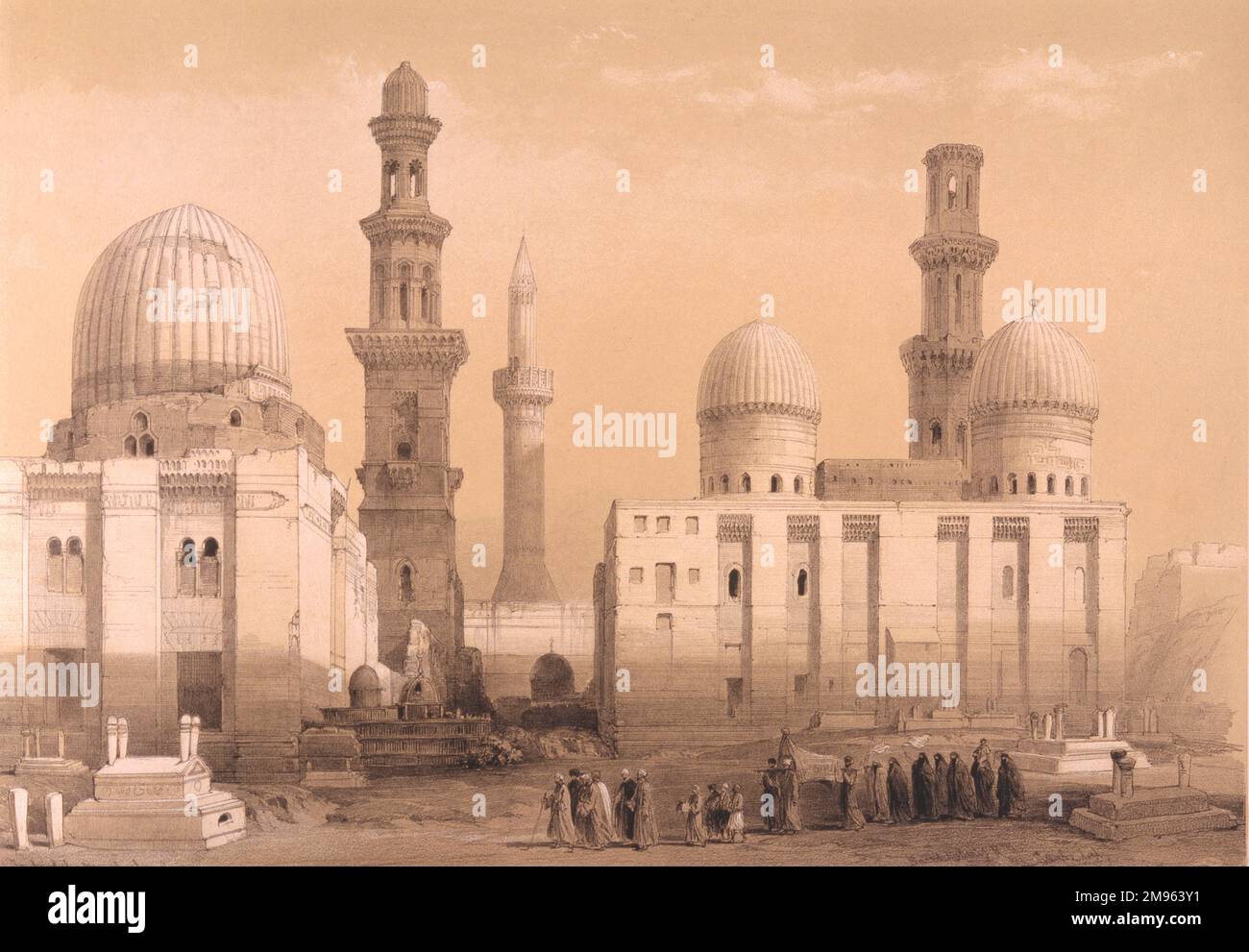 An Arab funeral procession snakes in front of the Tombs of the Memluks ...