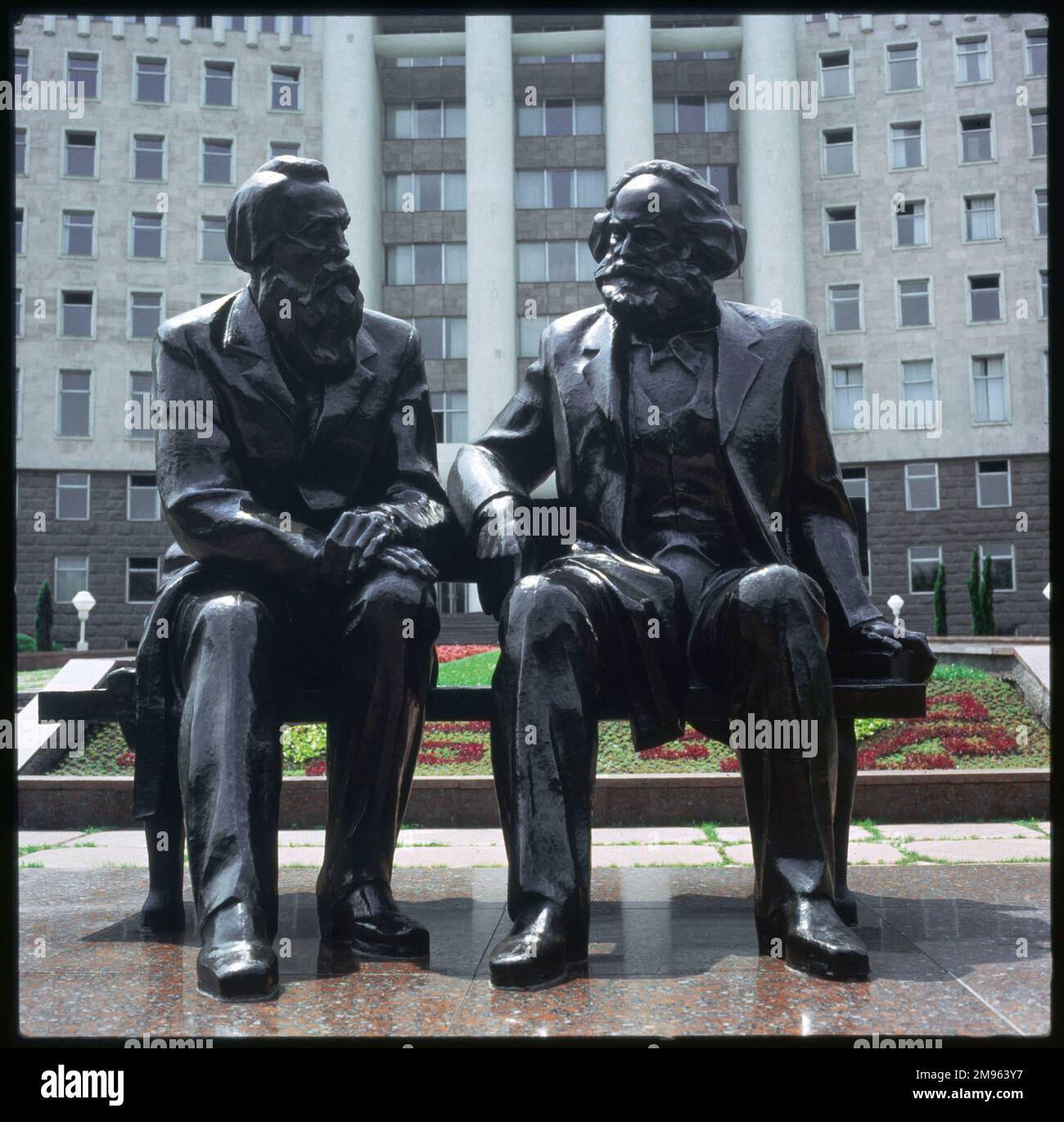 KARL MARX Statue of the German political theorist with his friend and ...