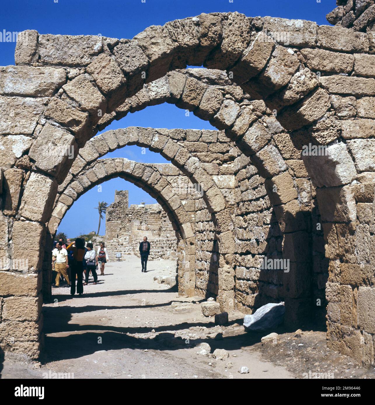 Four arches of the Crusaders road from the 13rd century. Caesarea was ...