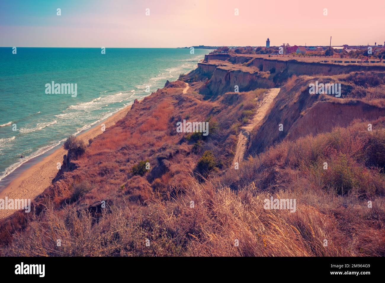 Seascape with the sea and a steep clay coast. Ukraine Stock Photo - Alamy