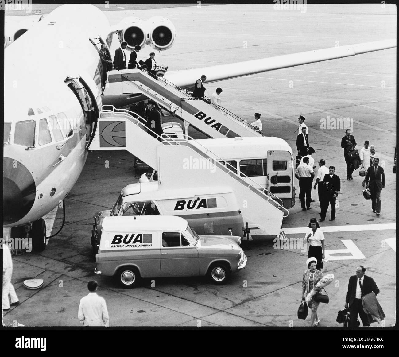 Passengers alighting from a British United Airways (BUA) plane at ...