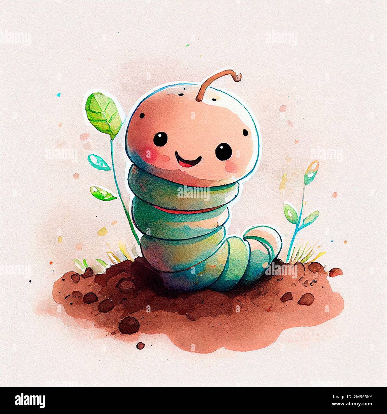 Cute caterpillar character, cartoon watercolor worm, funny hand drawn ...