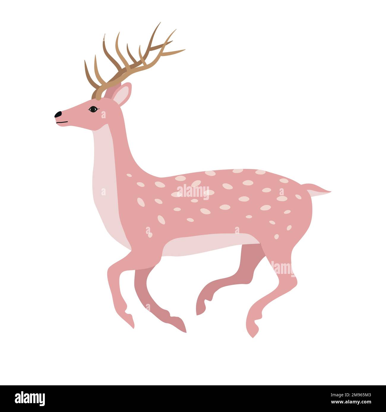 Vector hand drawn flat pink running deer isolated on white background ...