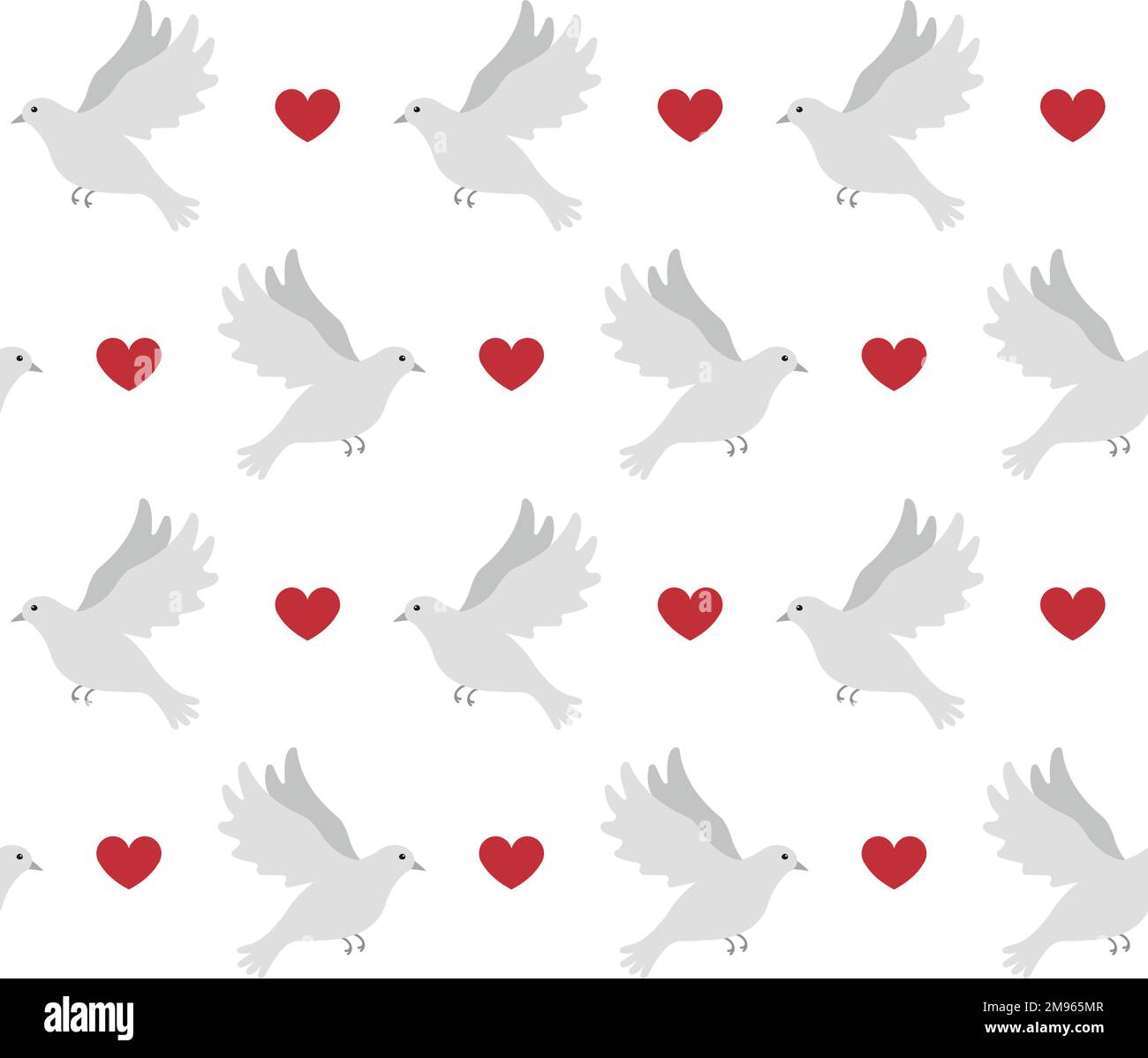 Vector seamless pattern of flat hand drawn pair of love doves isolated ...