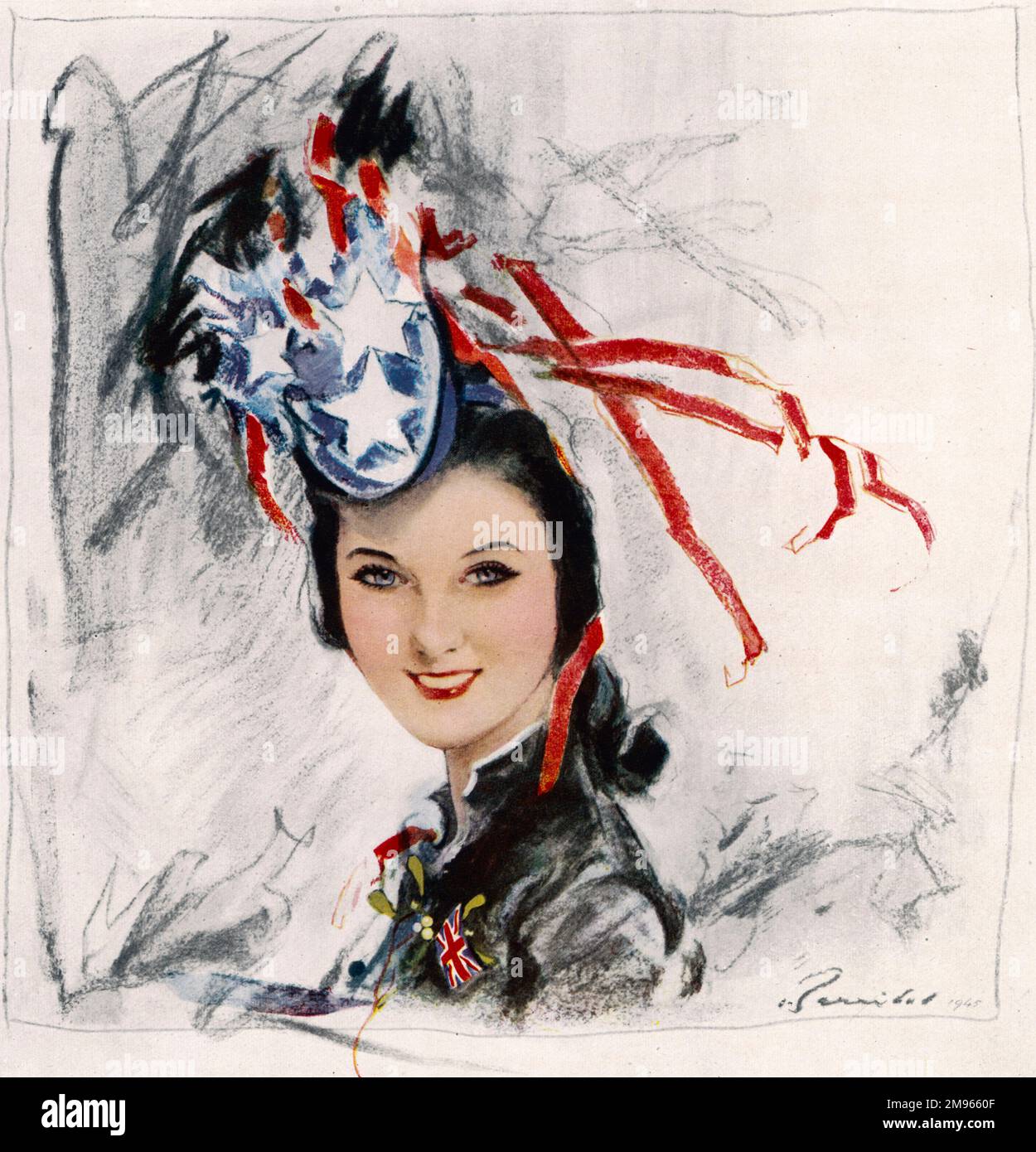 Pretty young woman wearing an elaborate and lively victory hat Stock ...