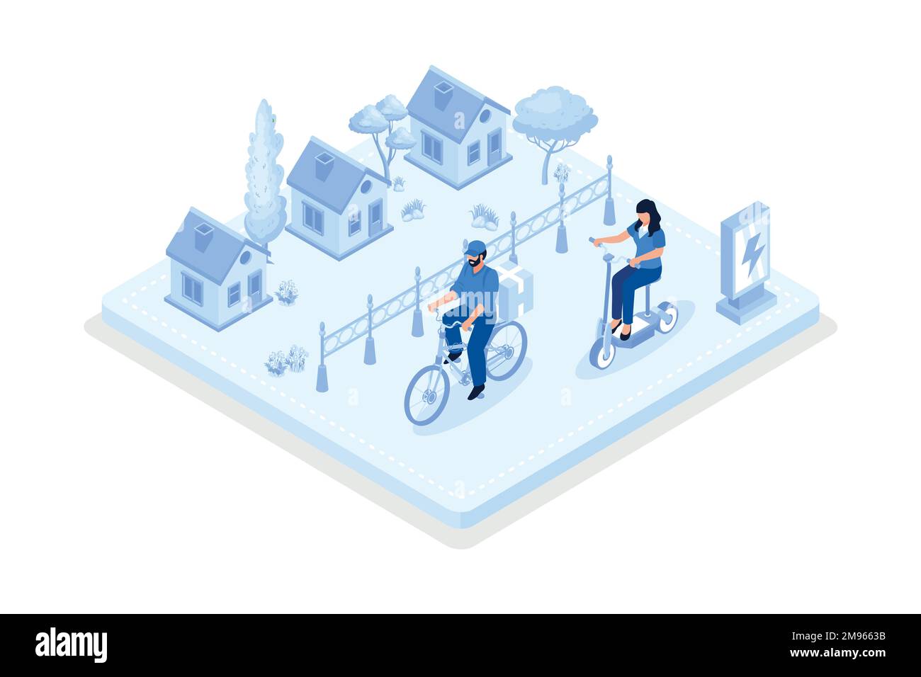 character driving e-scooter, Sustainable future concept, isometric vector modern illustration ...