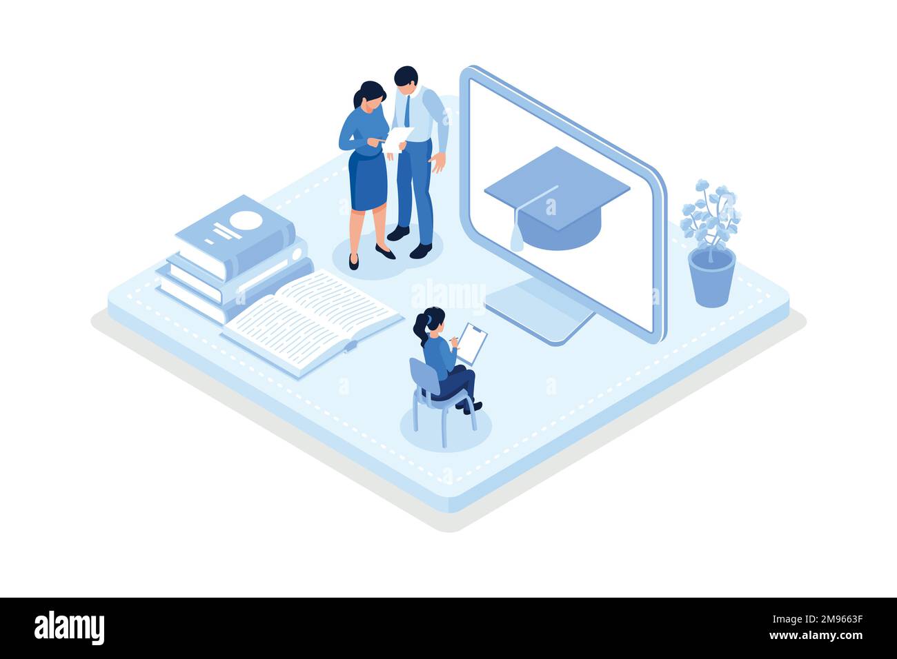 Characters educating online with laptop, smartphone and improving their ...