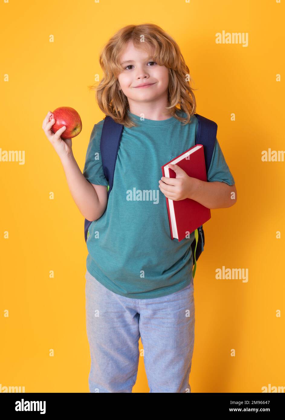 Kid from school. School child in school uniform with bagpack book and ...