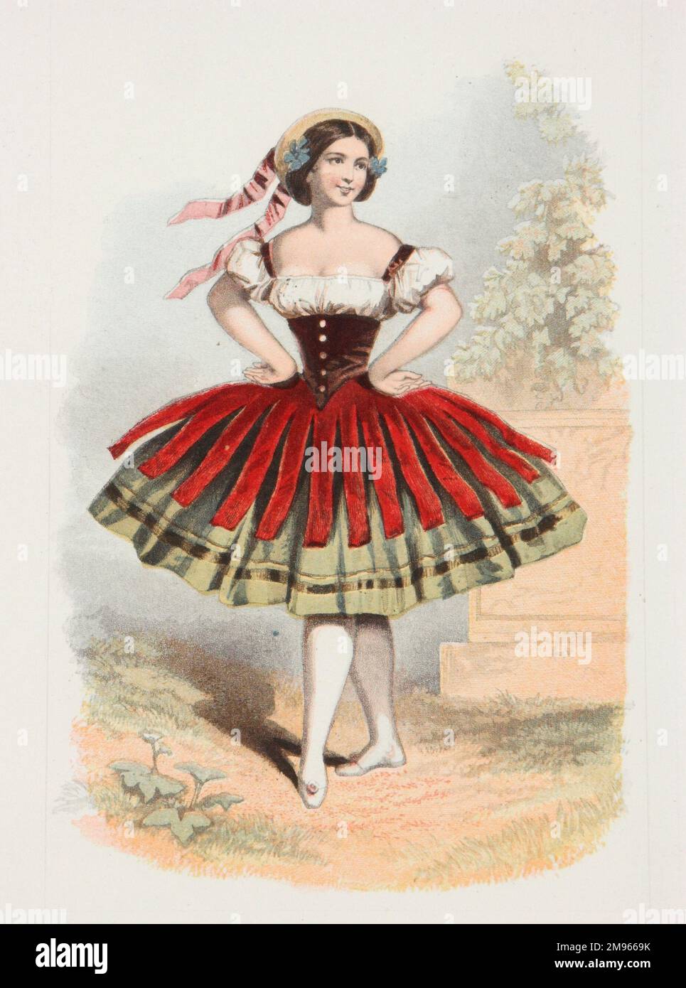 A ballerina poses wearing a dress based on traditional folk or peasant ...