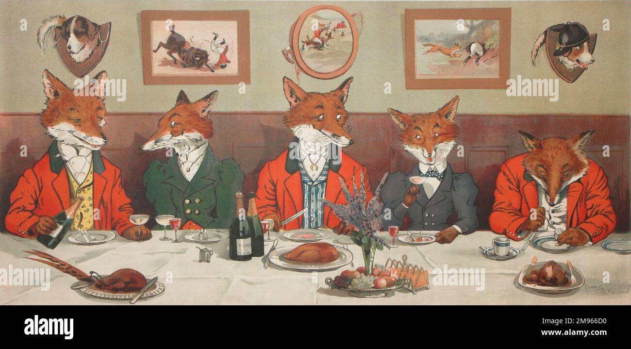Mr Fox's Hunt Breakfast by Harry Bingham Nielson (1861-1941), showing a ...