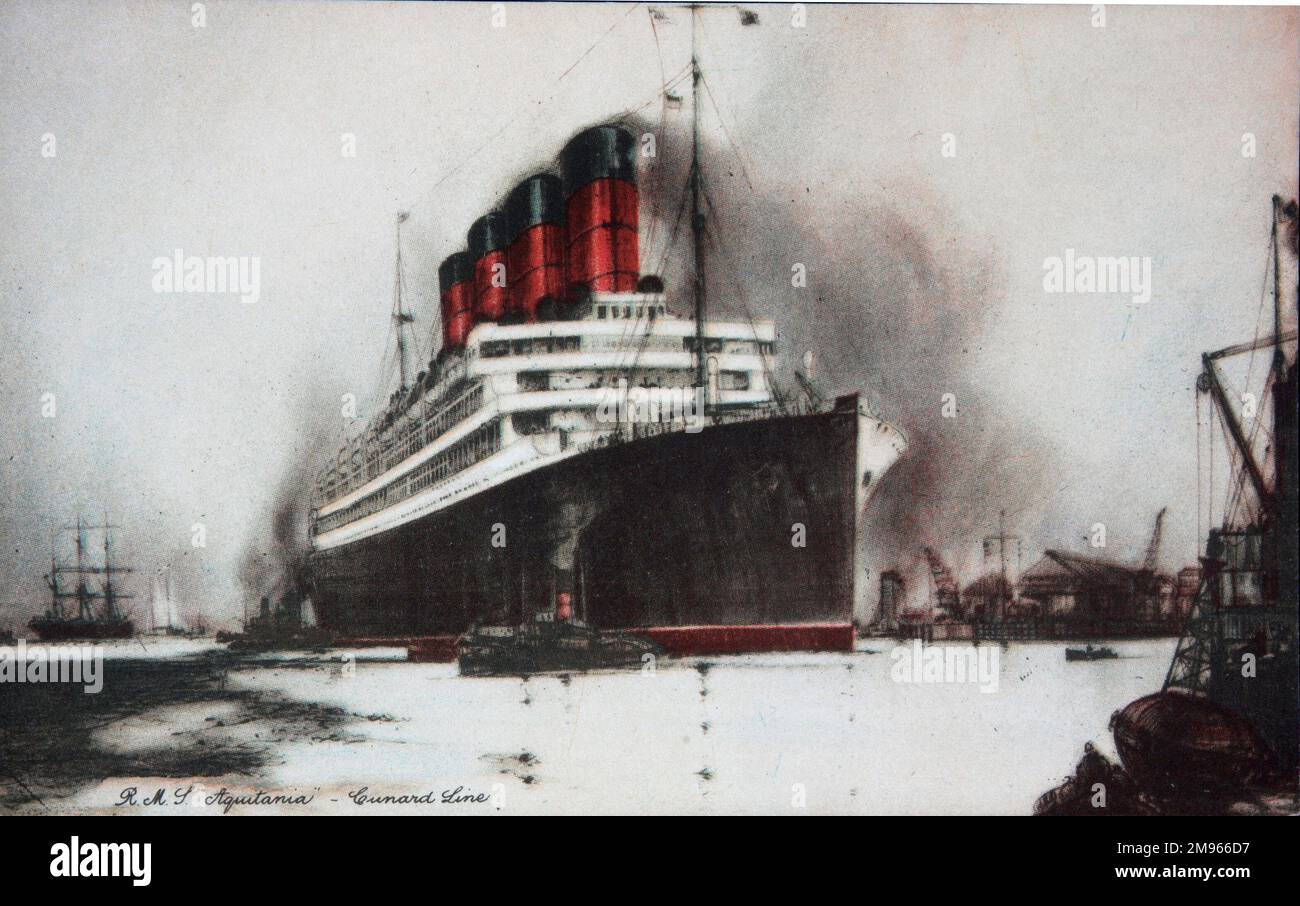 The RMS Aquitania, White Star Line passenger liner. 901 feet long ...