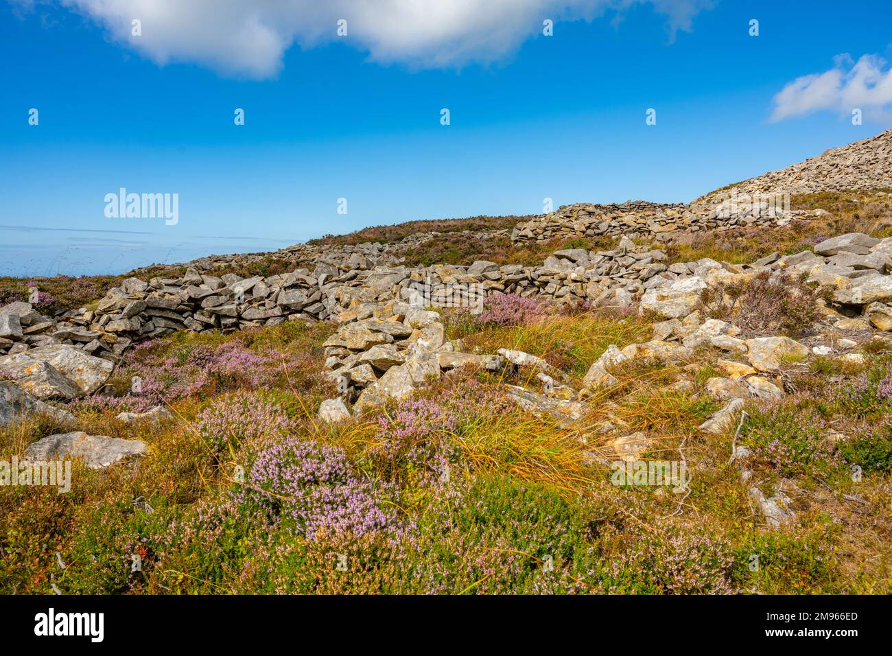 Round stone huts the Iron Age hill fort of Tre'r Ceiri on the Llyn ...