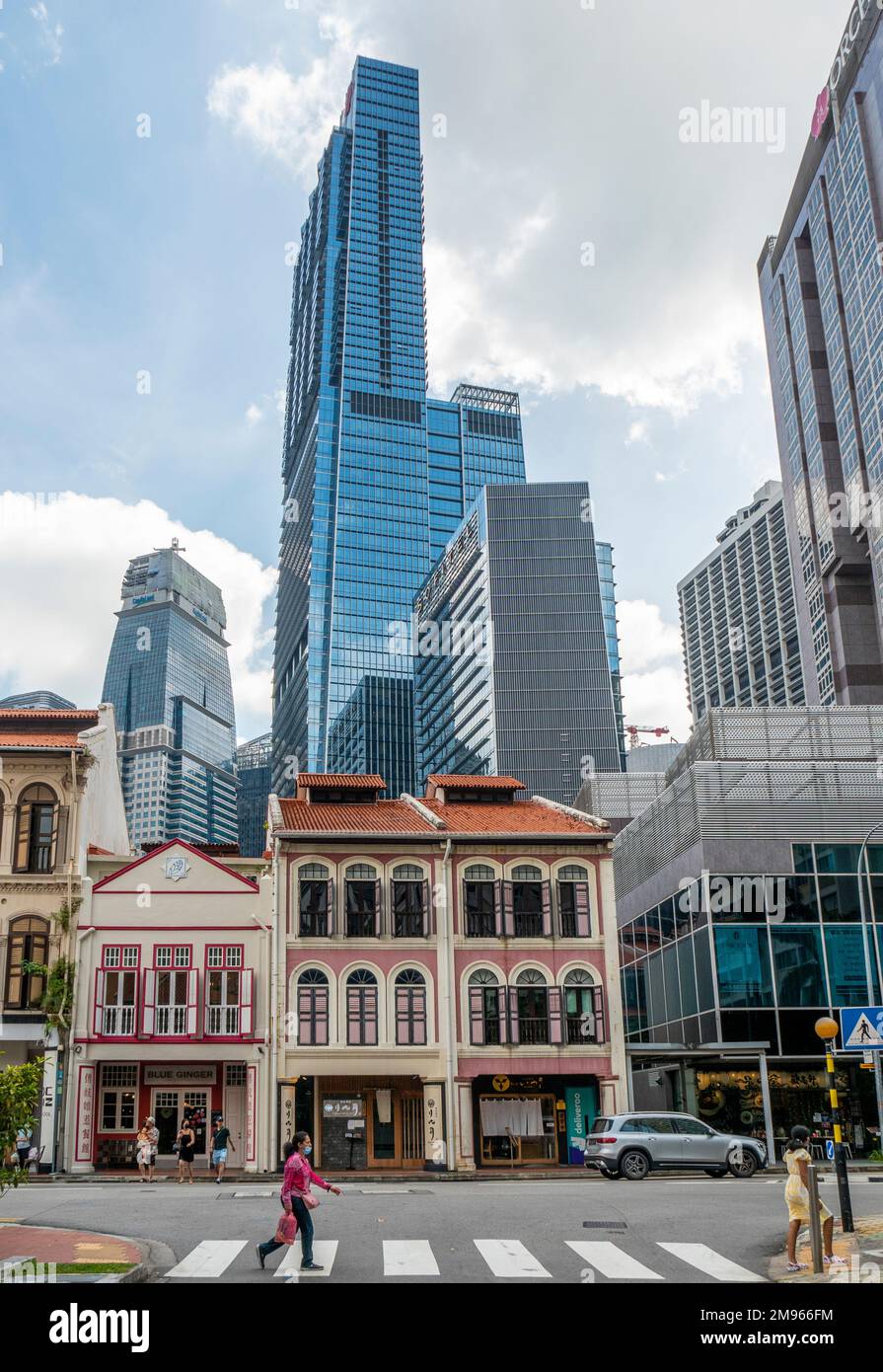 Traditional shophouses on Tg Pagar Rd and CBD office towers in the ...