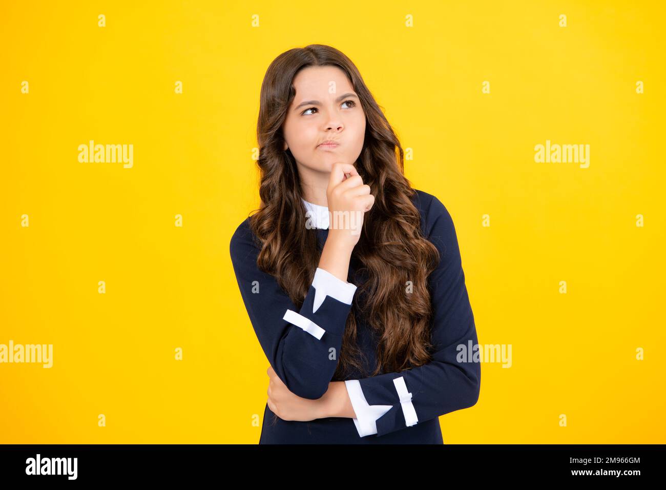 Thinking teenager girl, thoughtful emotion. Doubtful thoughtful ...