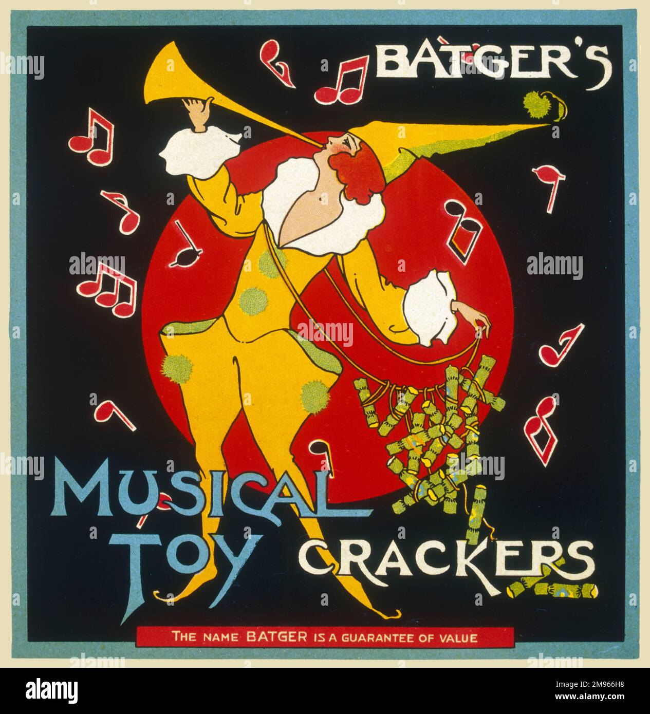 A girl dressed in a rather dashing clown outfit blows a horn or bugle ...