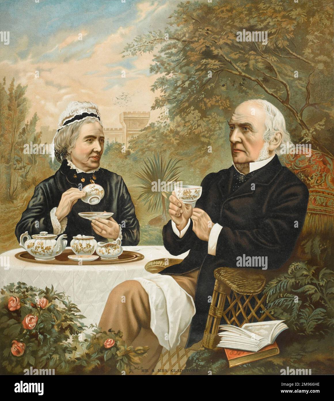 Colour illustration of William Ewart Gladstone, English Liberal ...