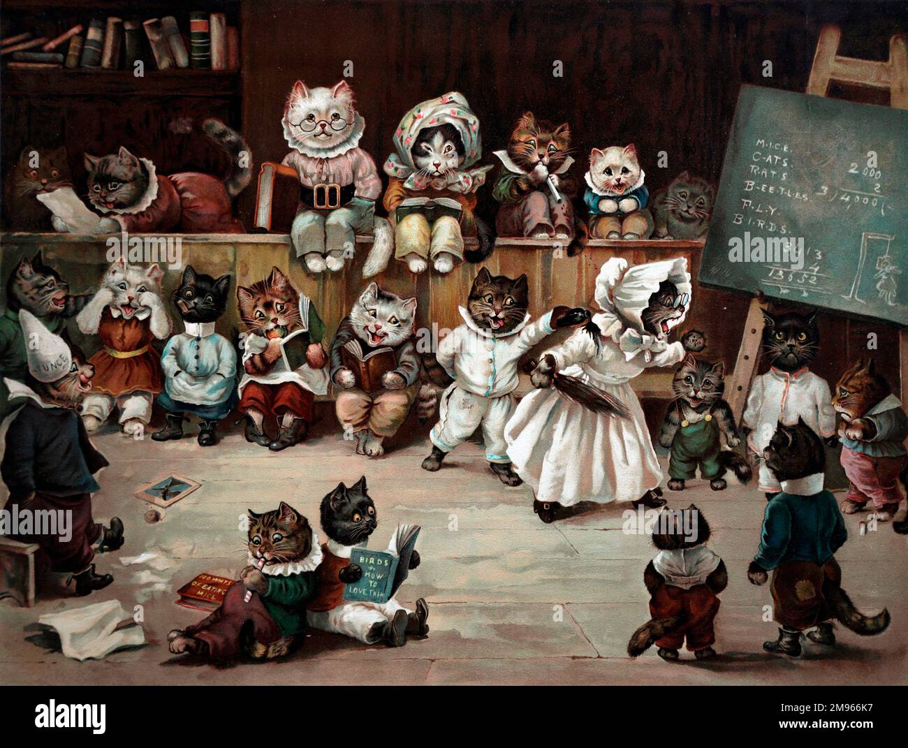 Humorous illustration by Louis Wain (1860-1939) showing a feline ...