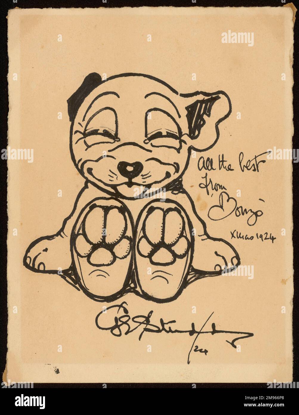 Original sketch of Bonzo by George Studdy, with a personal message from ...