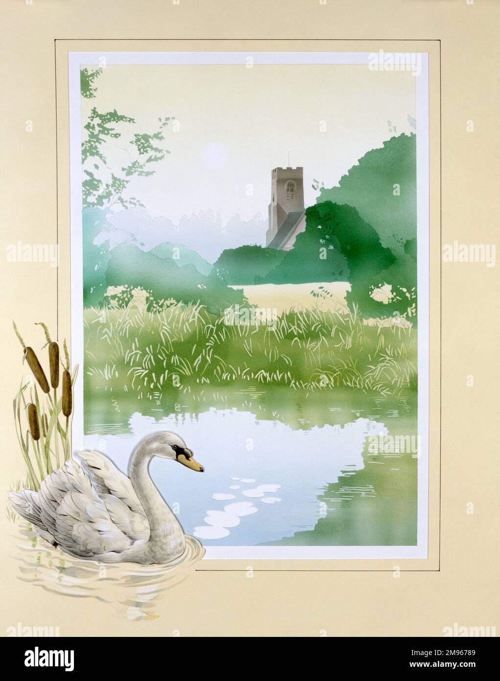 A painting of a swan by Malcolm Greensmith is set into the border ...