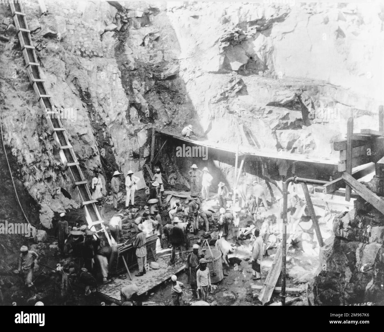 Building the Aswan Dam on the River Nile in Egypt: commencing masonry ...