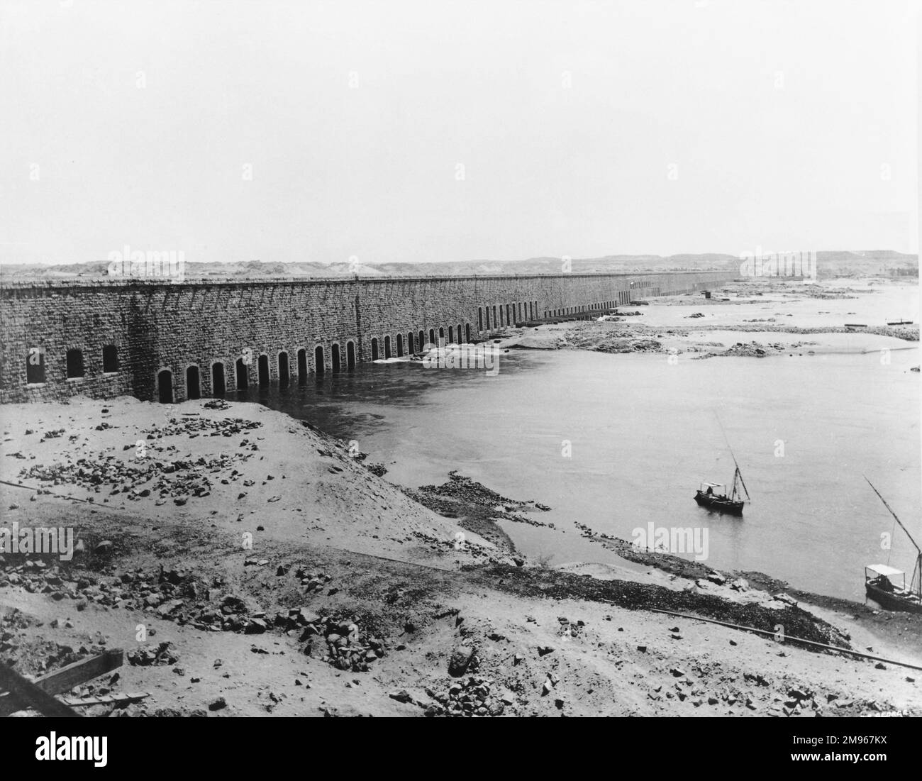 The Aswan Dam (the old or low dam) on the River Nile in Egypt, view ...