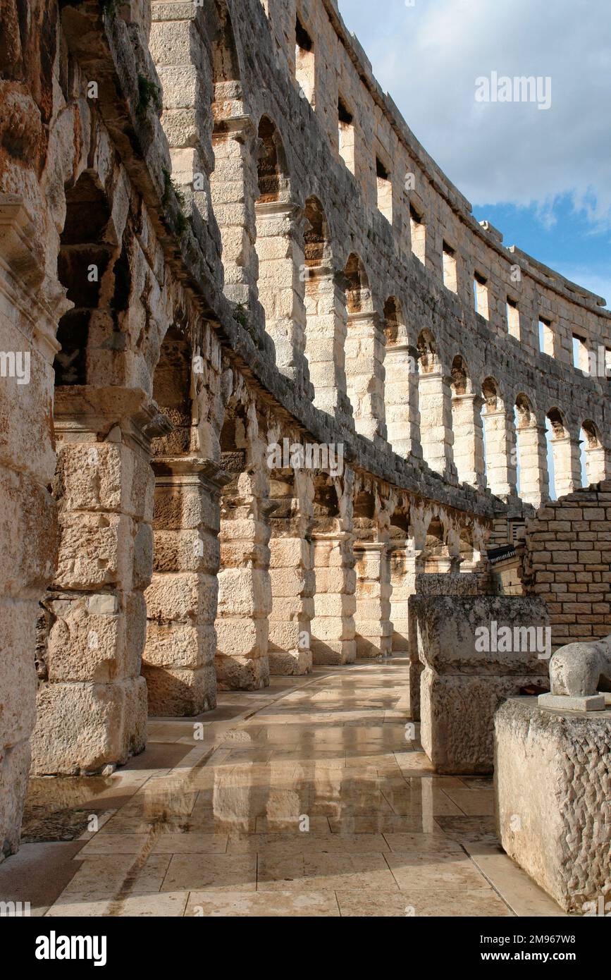 Interior view of the Roman amphitheatre at Pula, on the western coast ...
