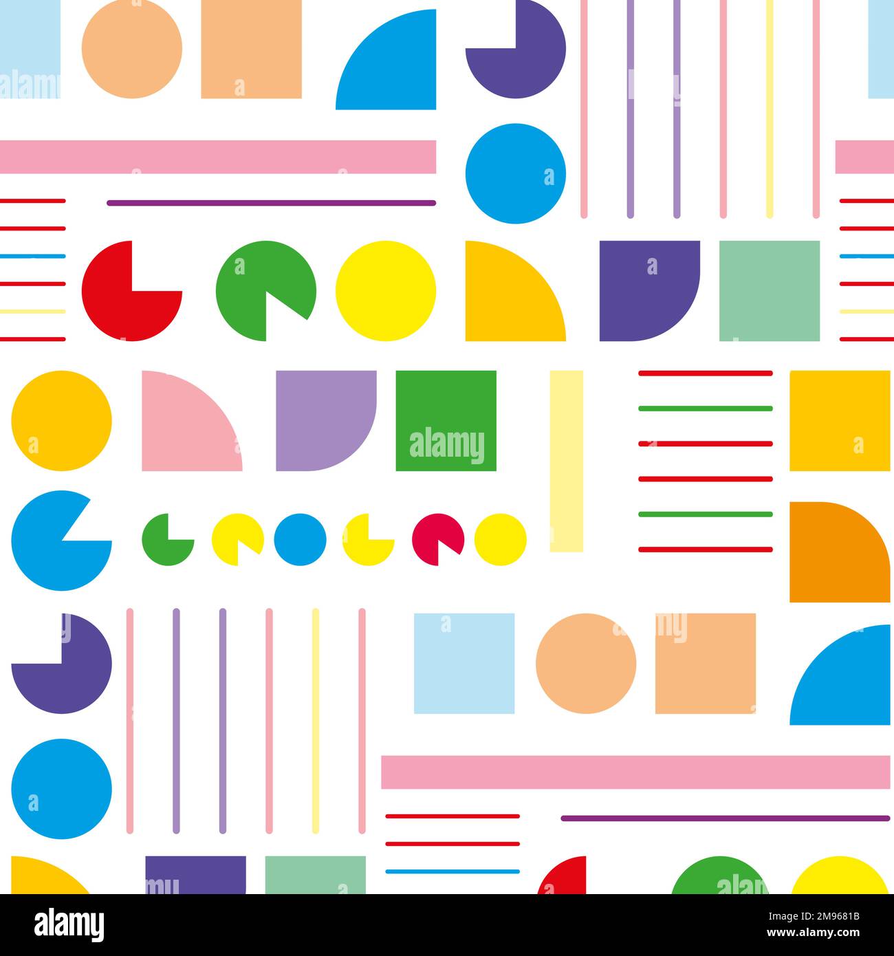 geometric pattern of shapes of circles and squares, lines on a ...