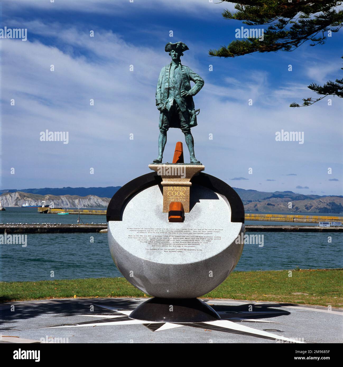 Monument to Captain James Cook at Gisborne, on the east coast of the ...