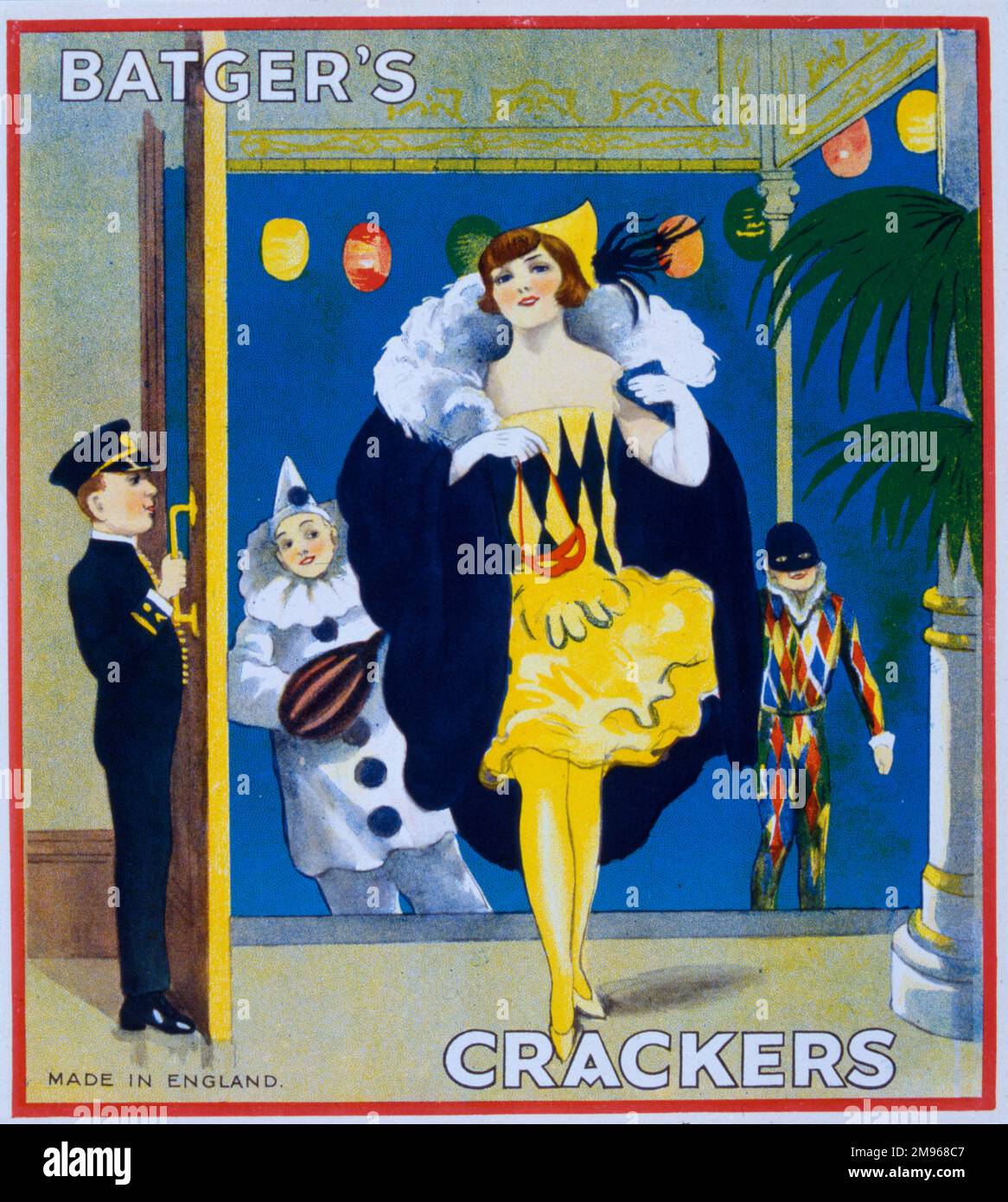 Label from a box of Batgers Christmas crackers featuring a 1920s lady ...
