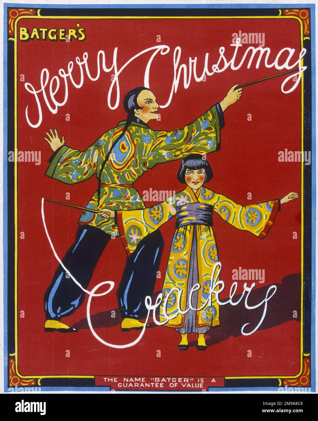 Label from a box of Batgers Christmas crackers featuring two Chinese ...