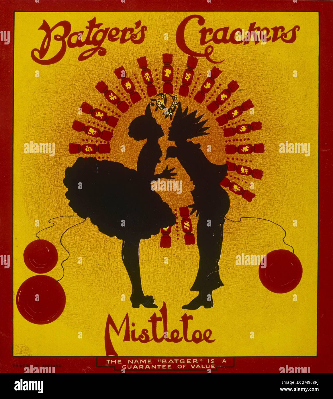 Label from a box of Batgers Mistletoe Christmas crackers showing a ...