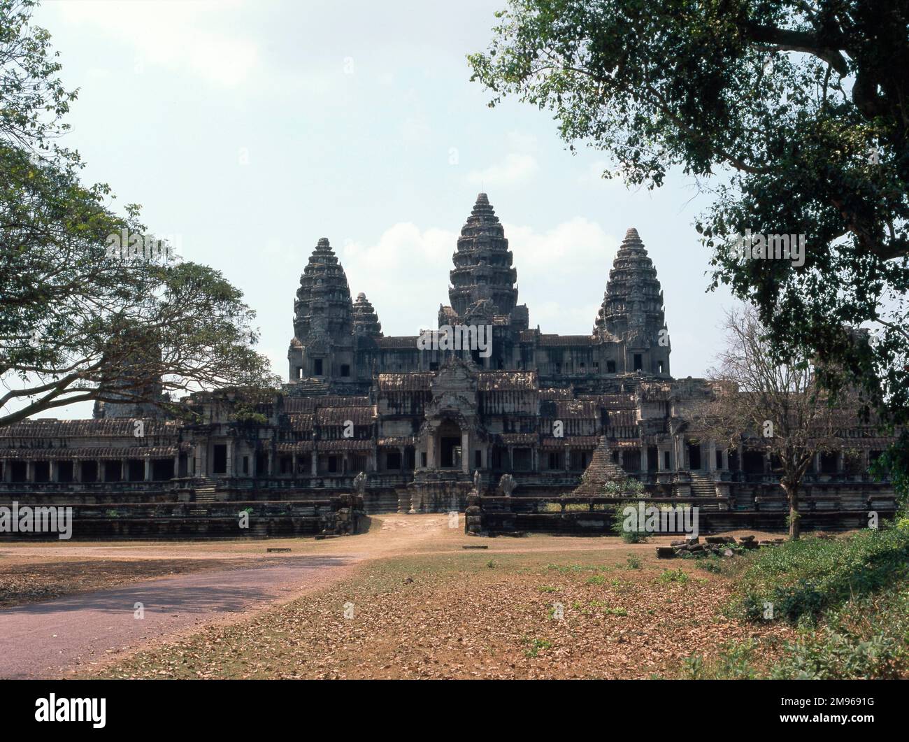 View of the Khmer temple of Angkor Wat, at Siem Reap, Cambodia, showing ...