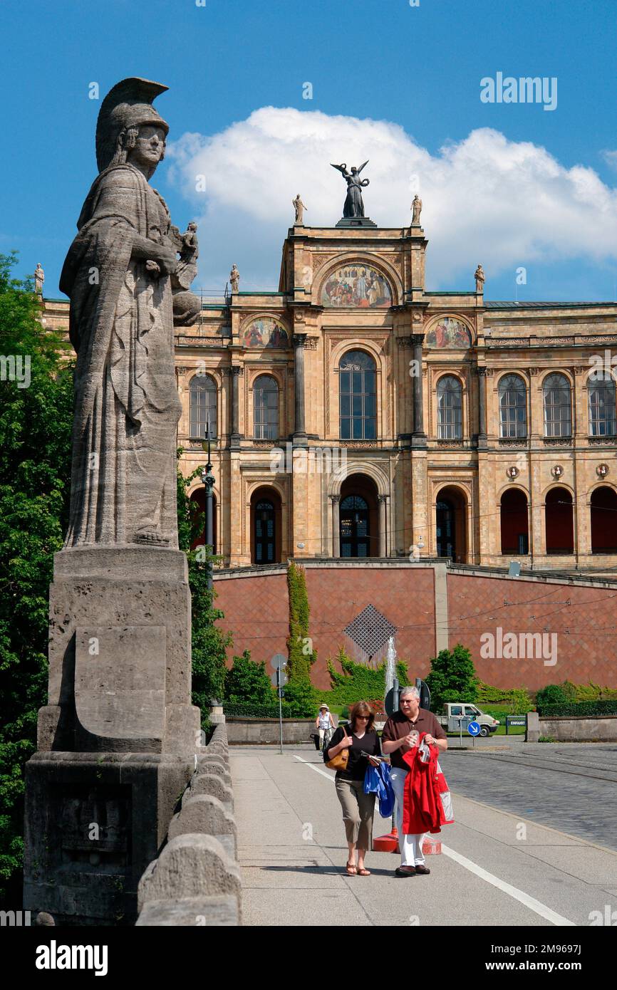 View of the statue of Pallas Athene on the Maximilian Bridge, which ...
