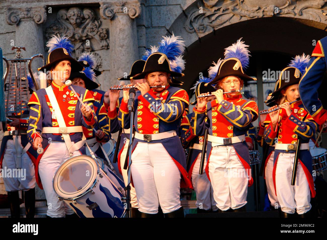 Members of an orchestra wearing historical uniforms during a rococo ...