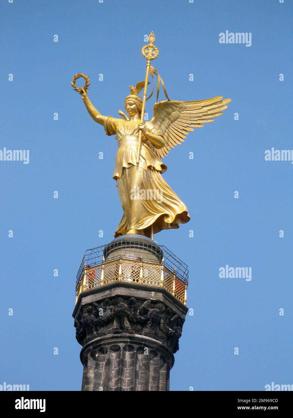 The winged bronze Victoria figure on the top of the Siegessaeule ...