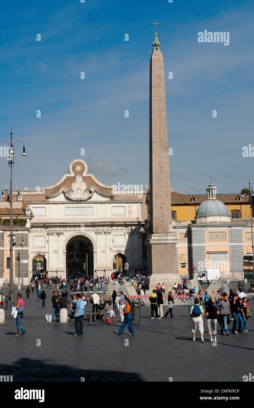 View of the Piazza del Popolo in Rome, Italy, with the Egyptian obelisk ...