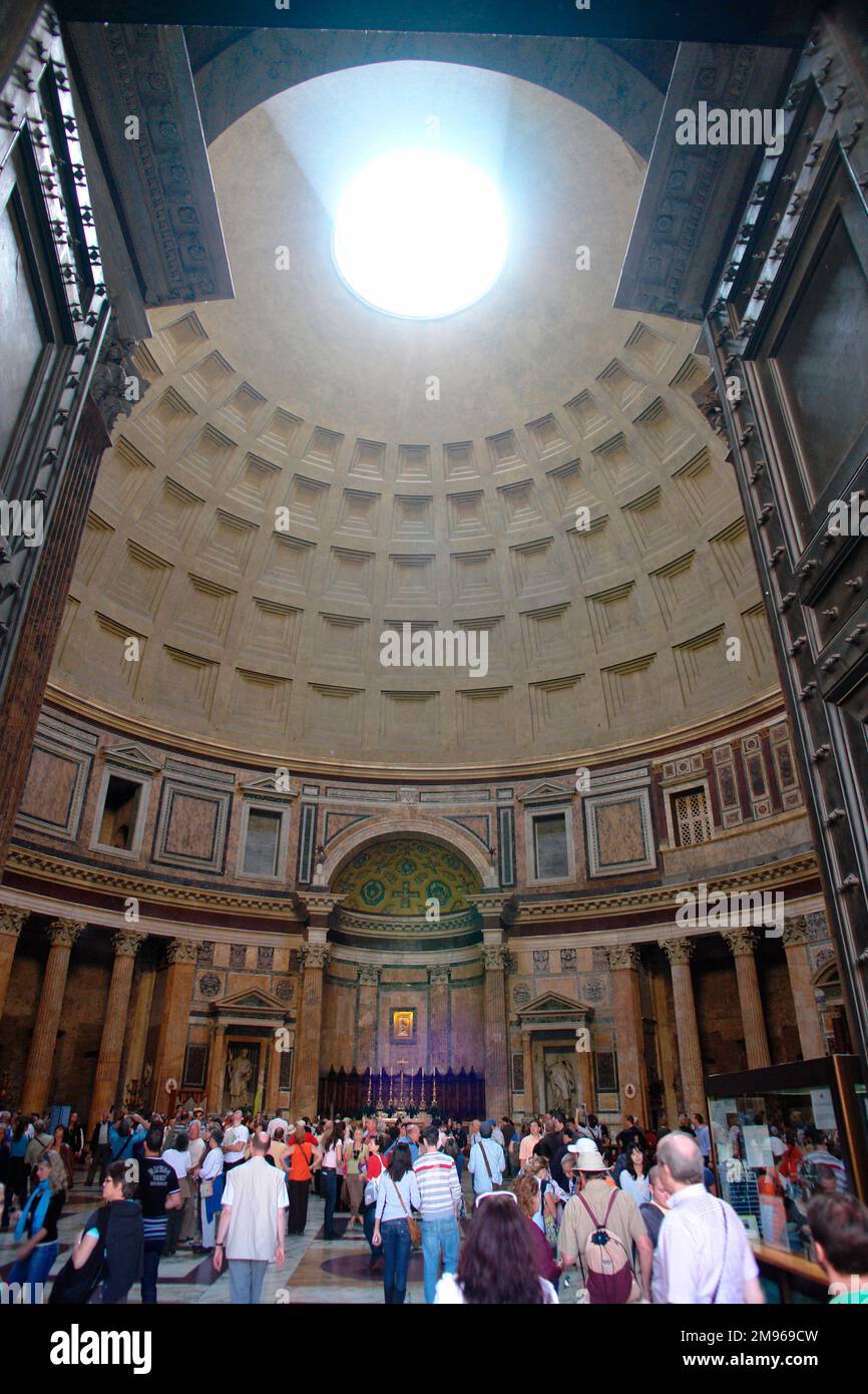Interior of the Pantheon in Rome, Italy, with a crowd of sightseers ...