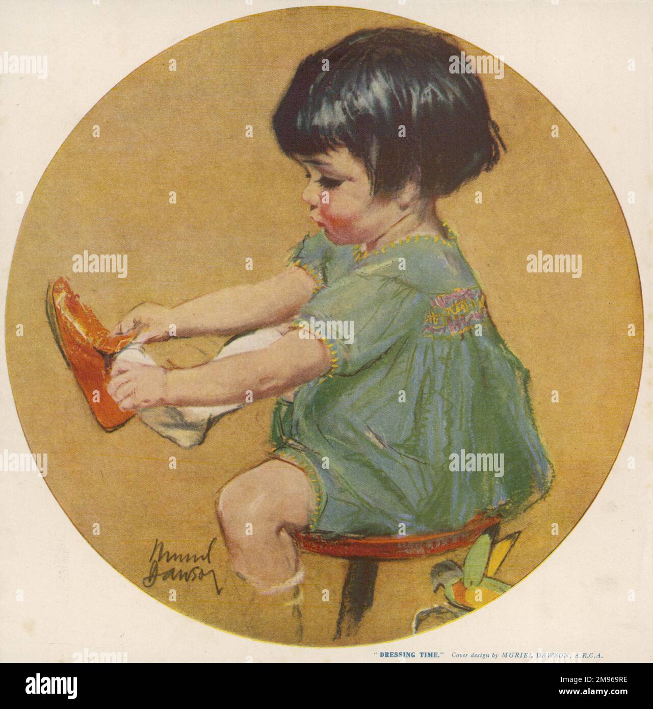 A sweet little girl with a blunt bobbed hair cut and blue dress ...