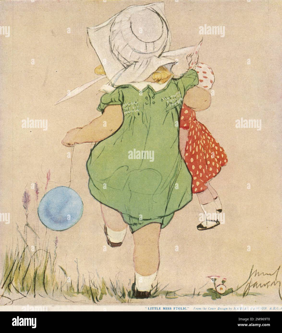Charming illustration showing a little girl from the back wearing a ...