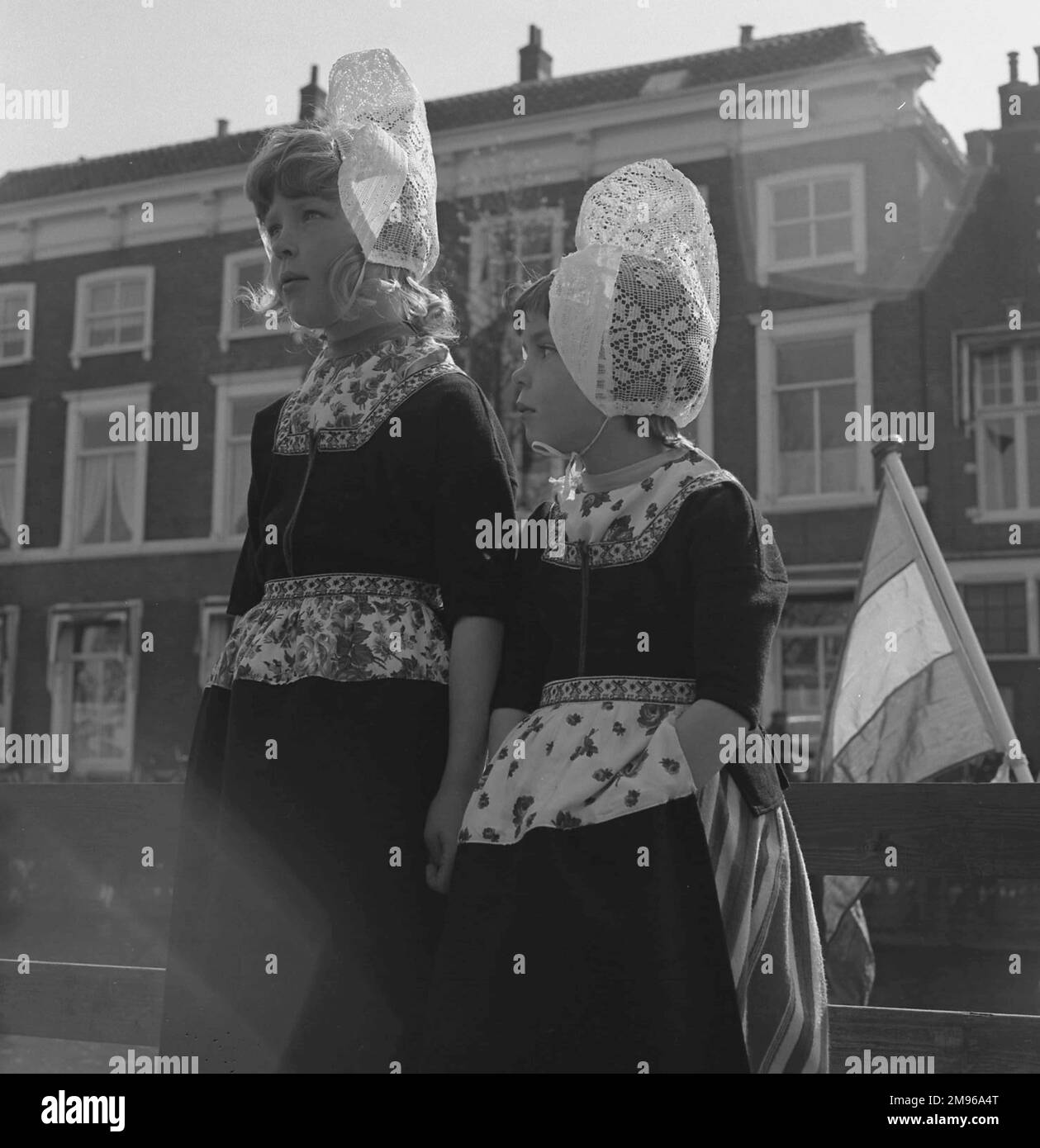 Two little girls in Belgian national costume, including delicate lace ...