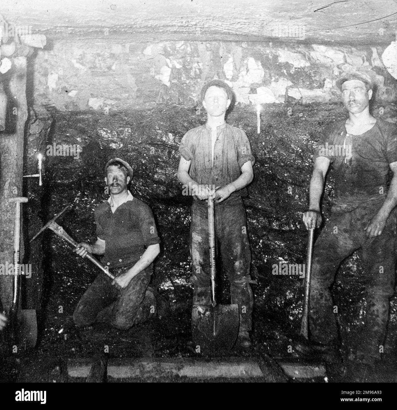 Three miners in a coal seam at Baldwin's Clog and Legging Level, near ...