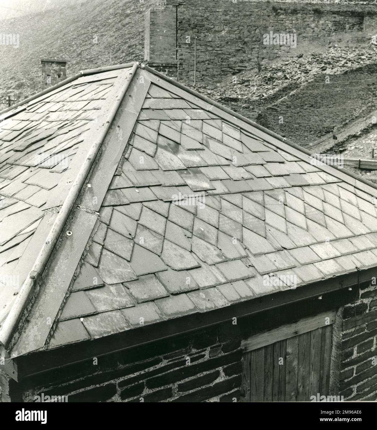 Intricate patterning made from slate on the roof of an abandoned ...