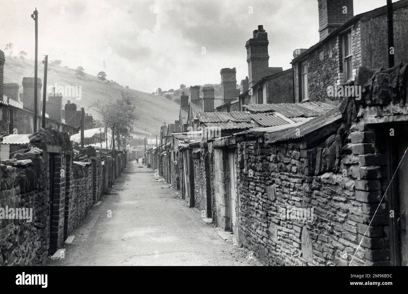 A view along an alley between back to back terraced housing in ...
