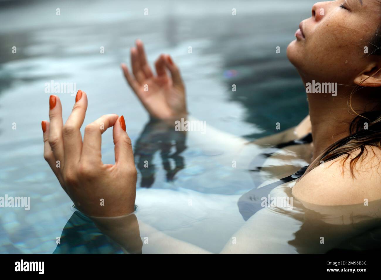 Saint-Gervais Mont-Blanc thermal spa. Balneotherapy. Woman enjoying spa ...
